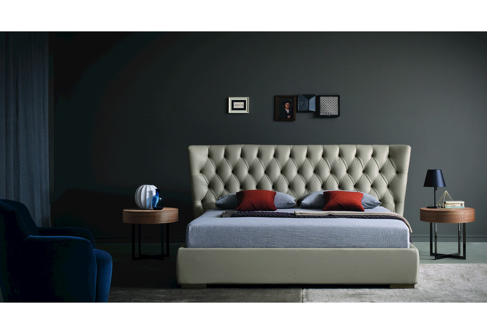 Bodema - VIOLET - Letto matrimoniale in pelle con testiera capitonné ...